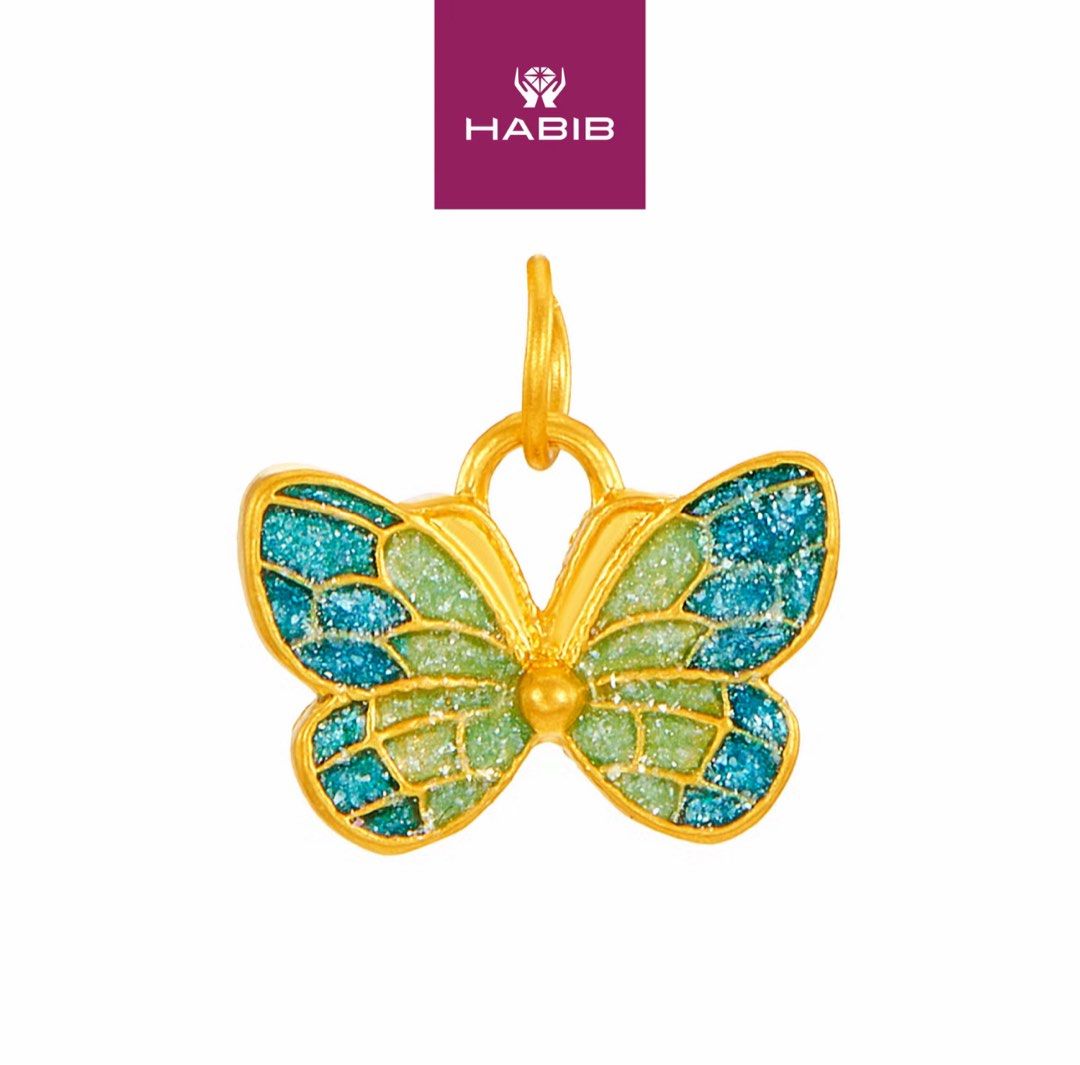 HABIB 999 Gold Butterfly Pendant Green 0.3g, Women's Fashion, Jewelry ...