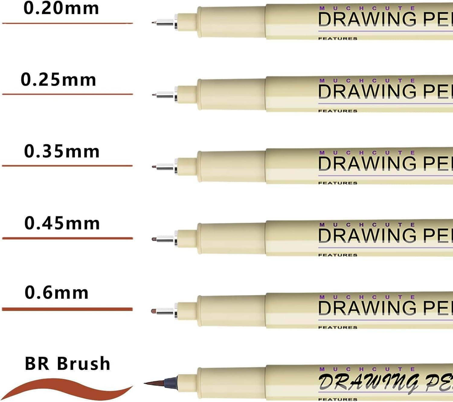 Muchcute Micro Fineliner Drawing Art Pens: 6 Sepia Fine Line Waterproof ...