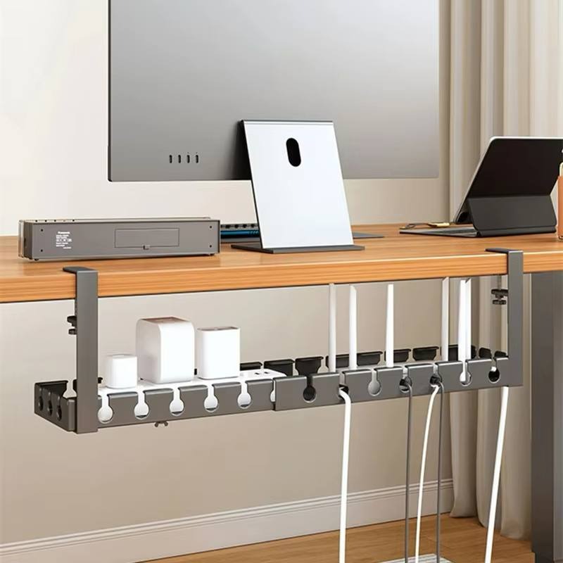 Under Table Storage Rack No Punching Metal Cable Management Tray Home ...