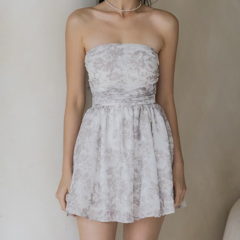 Carrislabelle Edith Mini Romper Dress (Dove Grey Floral), Women's ...