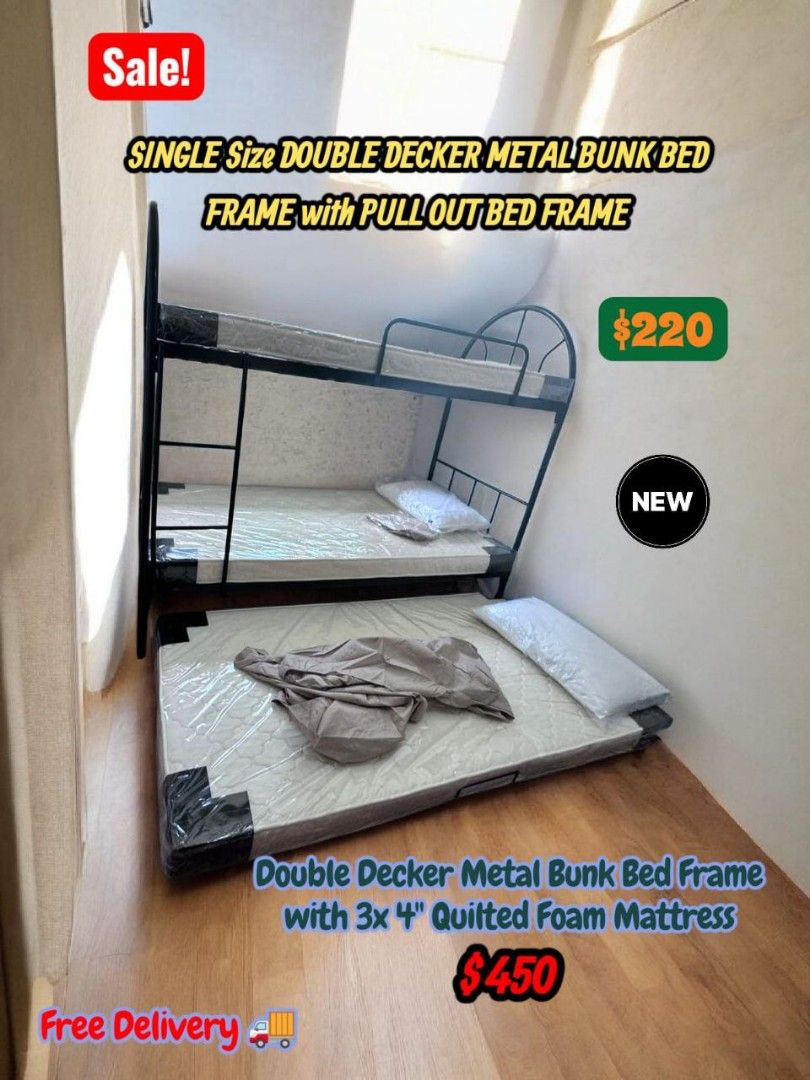 DOUBLE DECKER METAL BUNK BED FRAME + PULL OUT BED FRAME @$225 /Brand ...