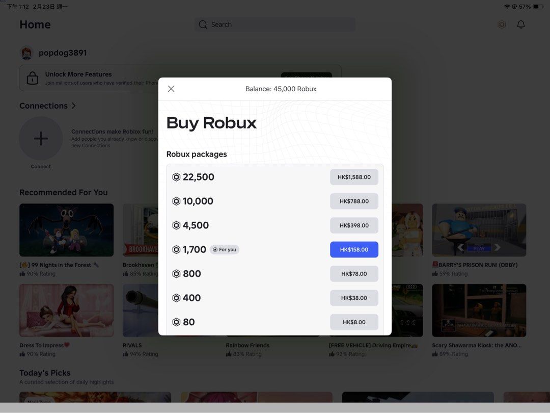 Roblox account 45k robux, 電子遊戲, 遊戲機配件, 遊戲禮物卡及帳戶 - Carousell