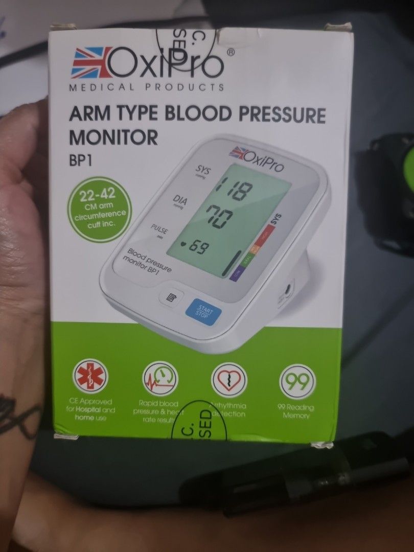 OxiPro Arm Type Blood Pressure Monitor BP1, Health & Nutrition, Health ...