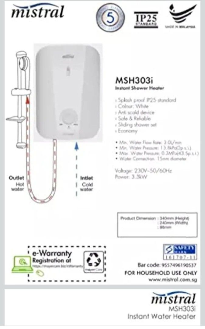 Mistral Instant Water Heater, TV & Home Appliances, Water Heater ...