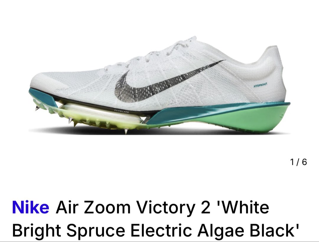 Nike Air Zoom Victory 2 - White/Green Running Spikes, Sports Equipment ...