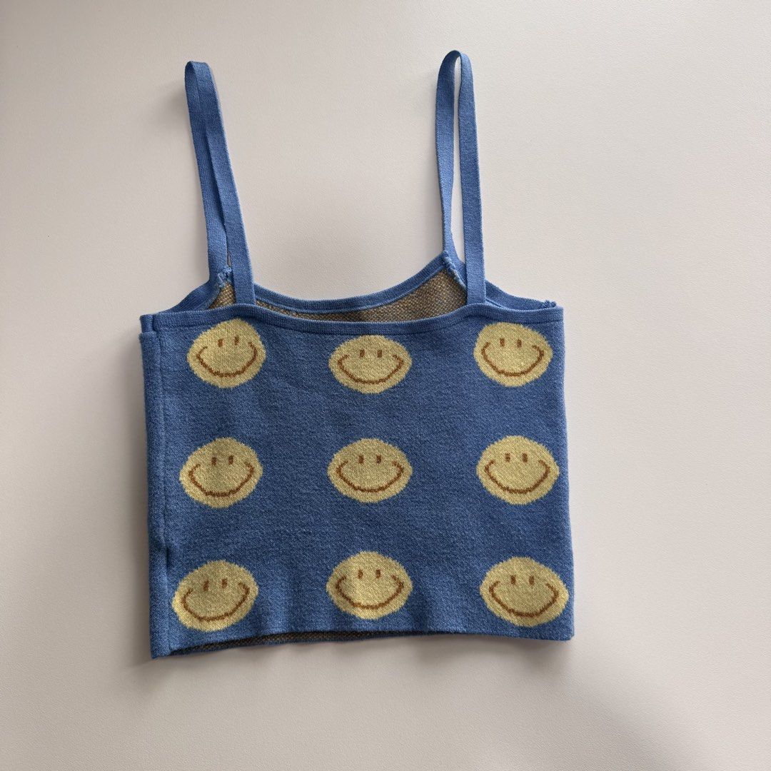 Blue Smiley Face Knit Cami Top, Women's Fashion, Tops, Longsleeves on ...