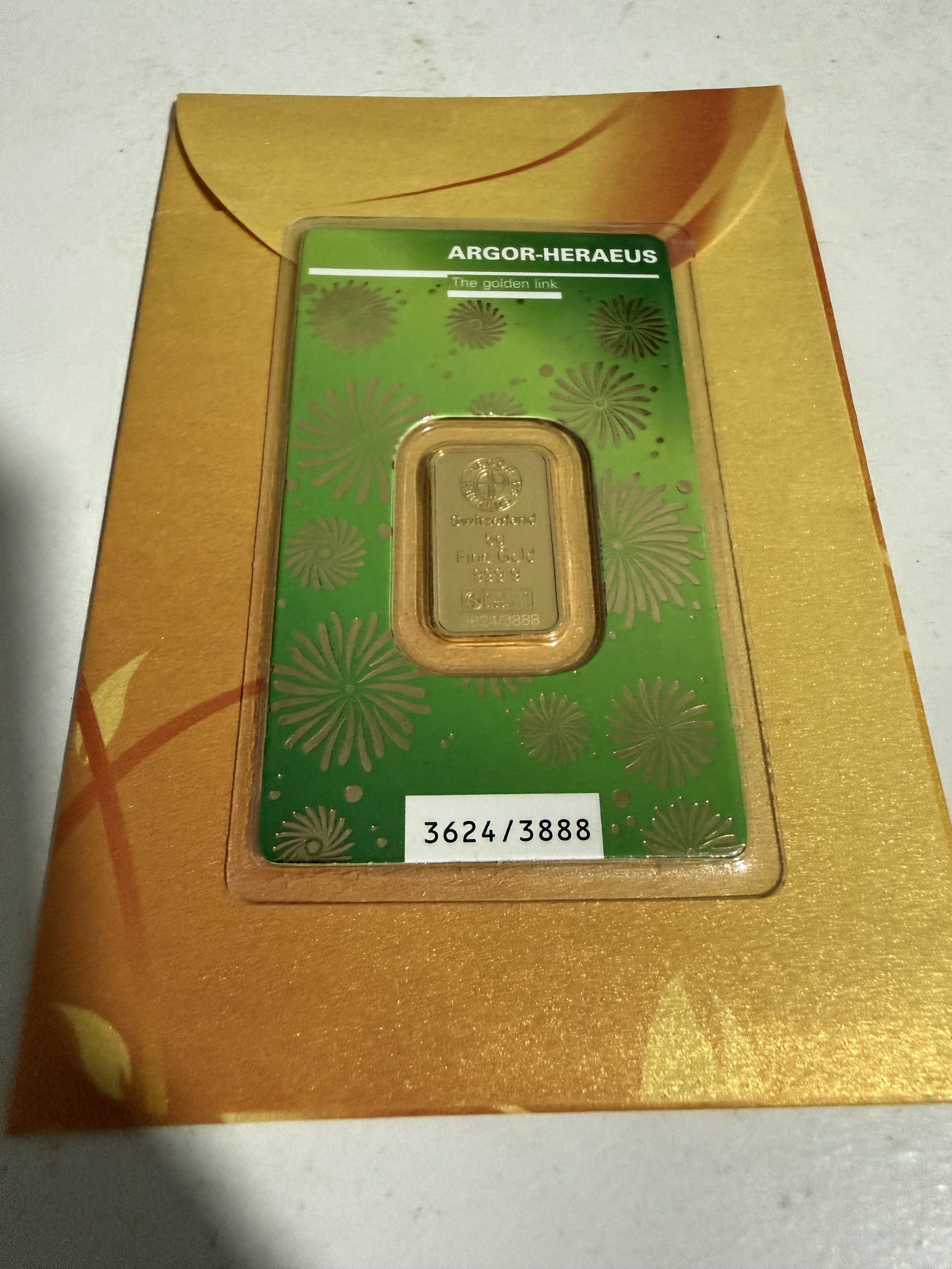 Argor-Heraeus 5g Fine Gold Bar, Hobbies & Toys, Memorabilia ...