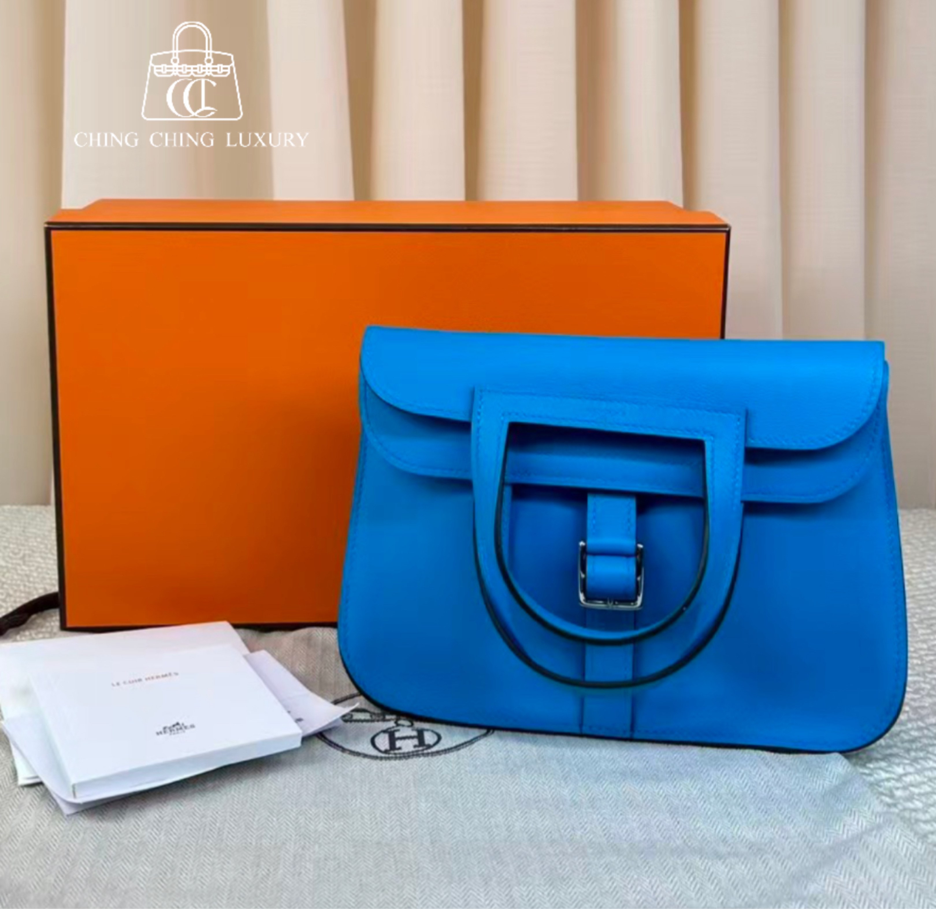 Sold🌈Hermes💙Mini Halzan💙藍色銀扣🌟99新🌟Swift皮🌟minihalzan🌟halzanmini🌟halzan🌟愛馬 ...
