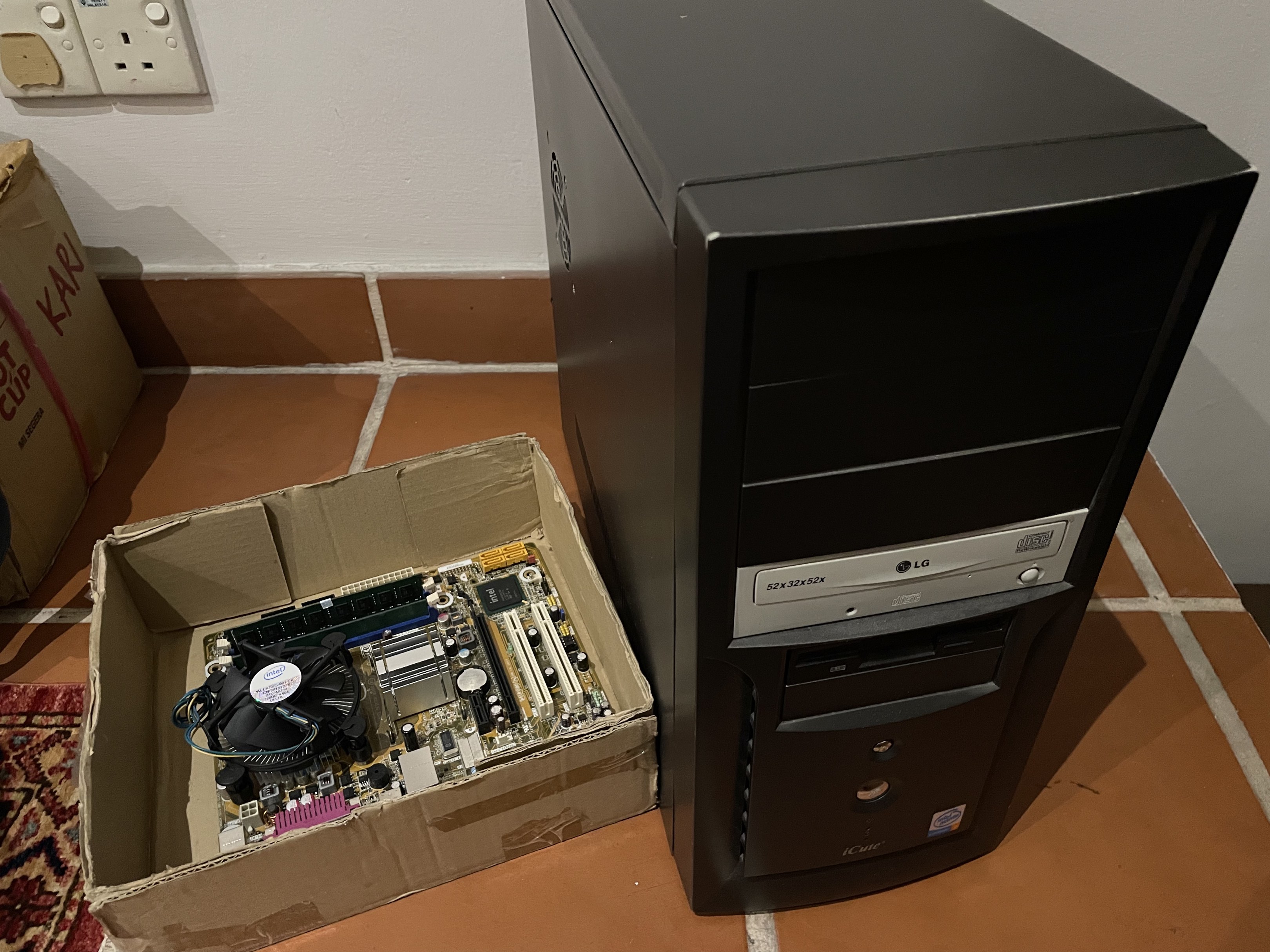 Old PC + extra loose motherboard with Intel E5700 CPU and 4gb ram ...