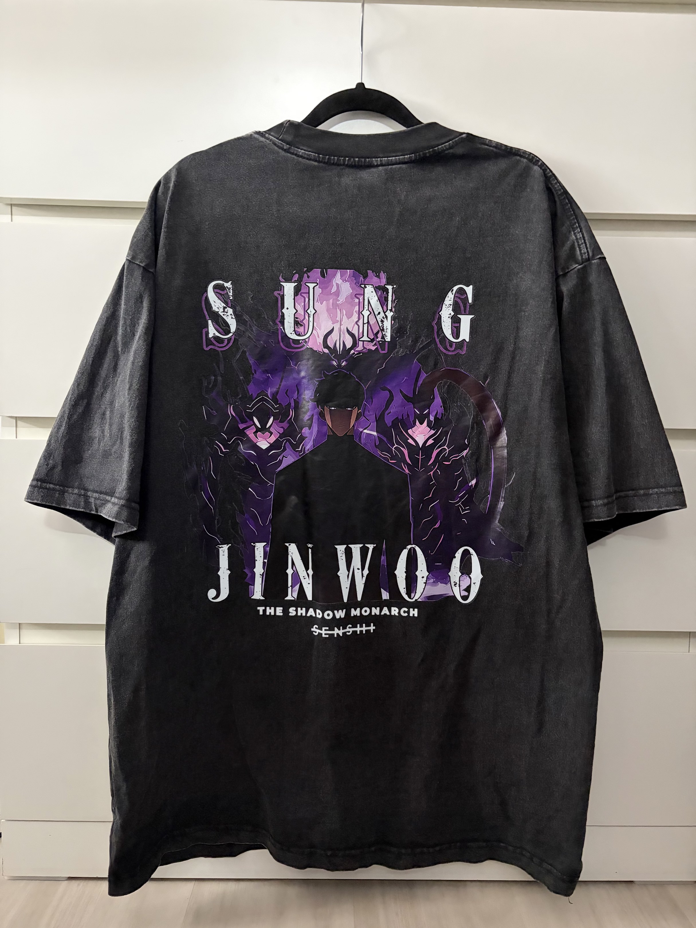 Senshi Solo Leveling Sung Jinwoo Oversized Anime T-Shirt, Men's Fashion ...