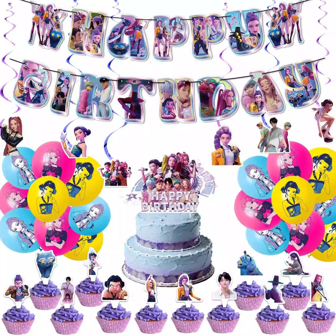 Cartoon K-pop Demon Hunter Birthday Party Decorations Banner Balloon ...