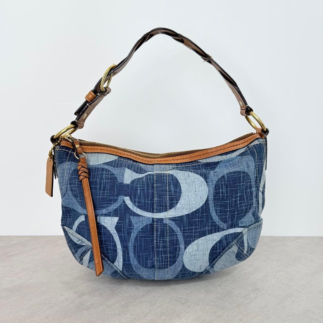COACH Denim Signature Tonal C Hobo Shoulder Bag Indigo Blue 26x34x3cm ...