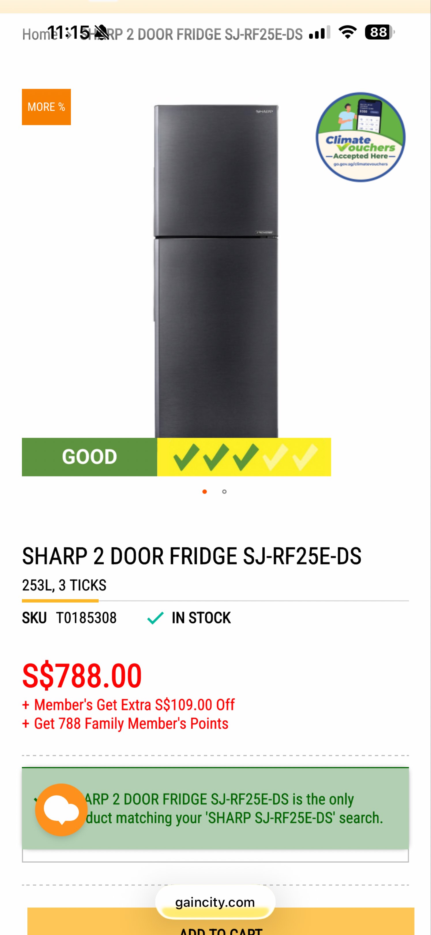 Sharp 2-Door Refrigerator SJ-RF25E-DS, TV & Home Appliances, Kitchen ...