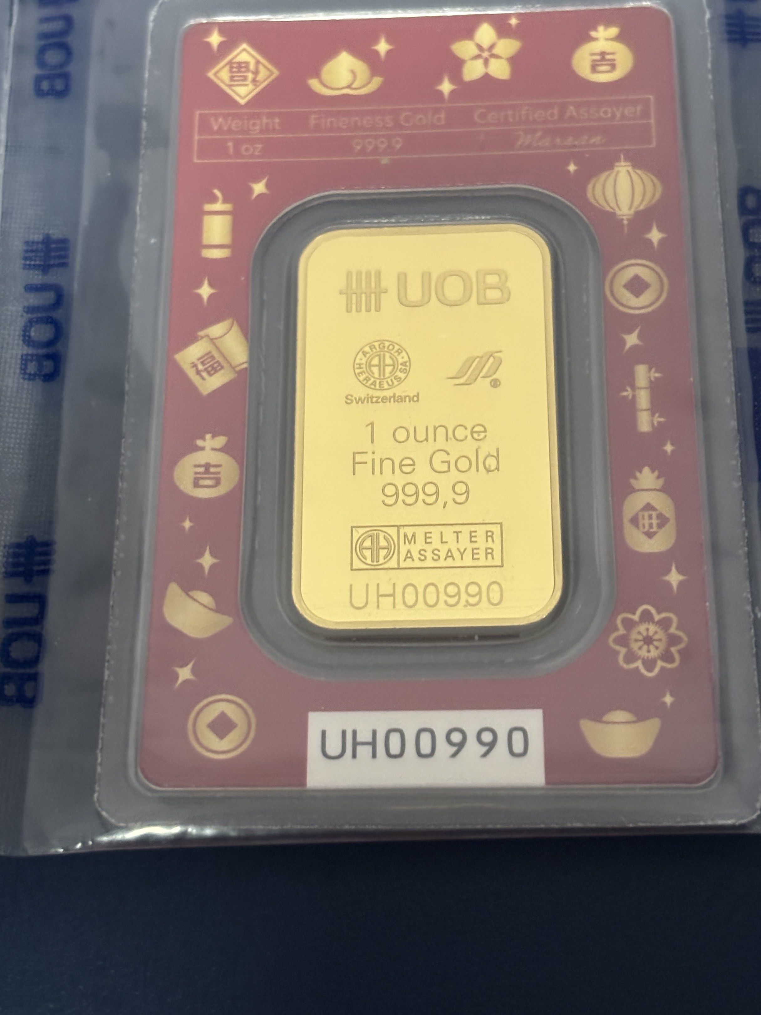 UOB 1 oz Fine Gold Bar, Hobbies & Toys, Memorabilia & Collectibles ...