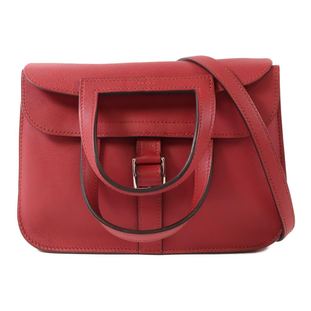 HERMES PHW Mini Halzan 2way Shoulder Bag Swift Leather Rouge Garance ...