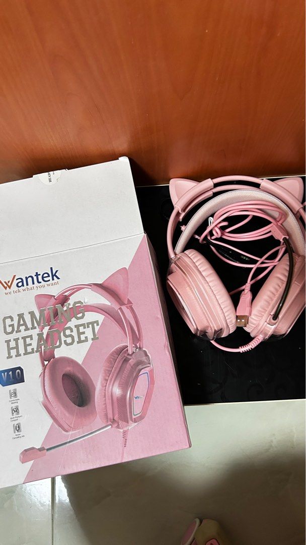 Pink Cat Ear Gaming Headset, Audio, Headphones & Headsets on Carousell