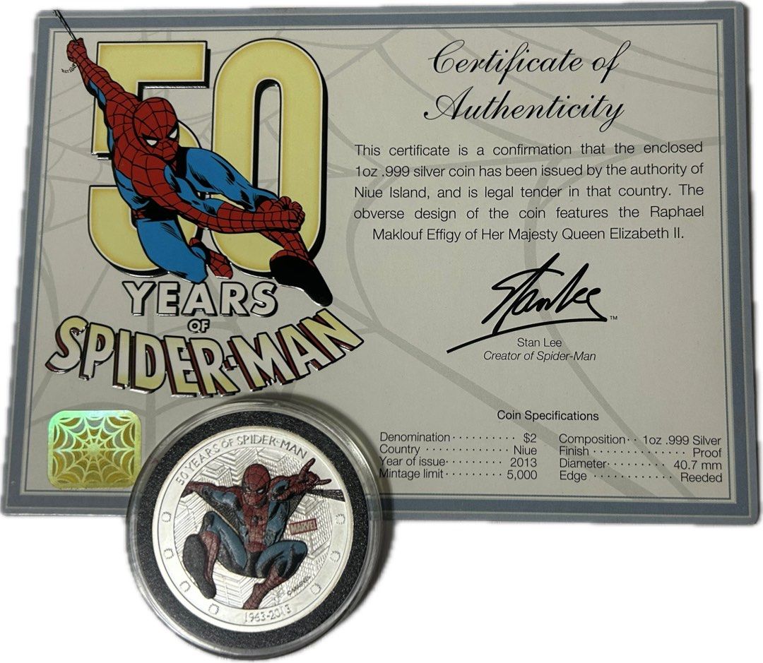 1oz silver proof coin 50 years of Spider-Man 1963-2013, Hobbies & Toys ...