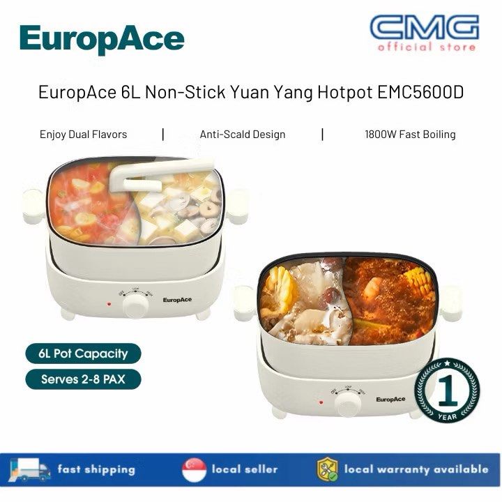 EuropAce 6L Non-Stick Yuan Yang Multi-Cooker Hotpot 1800W | EMC5600D ...