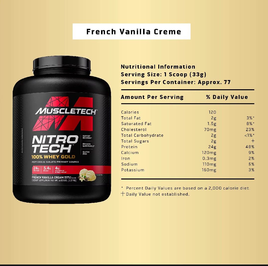 MuscleTech Nitro Tech 100% Whey Gold - 5LB, Health & Nutrition, Health ...