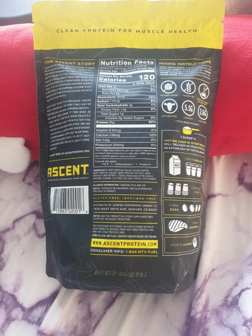 Ascent 100% Whey Native Whey Protein Blend - Chocolate, Health ...