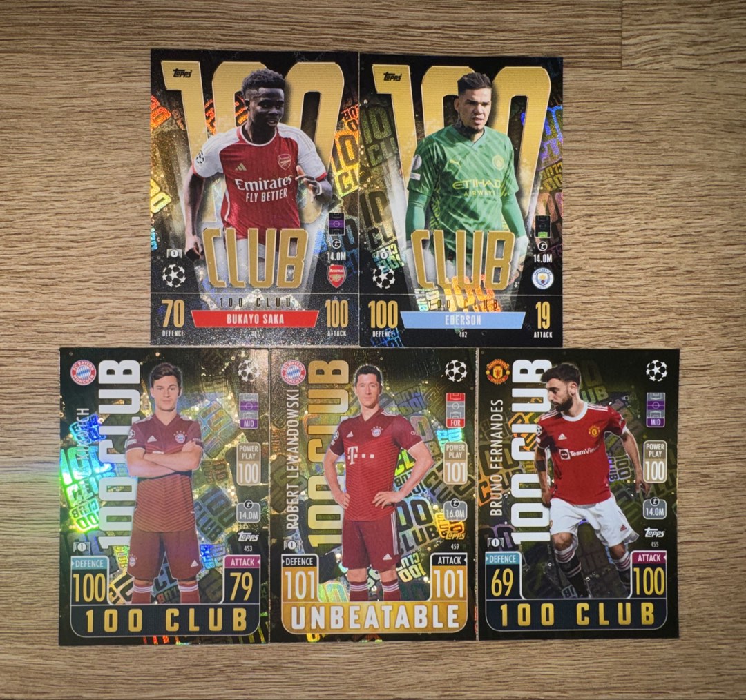 topps match attax 21/22 23/24 100 club ederson john stones bukayo saka ...
