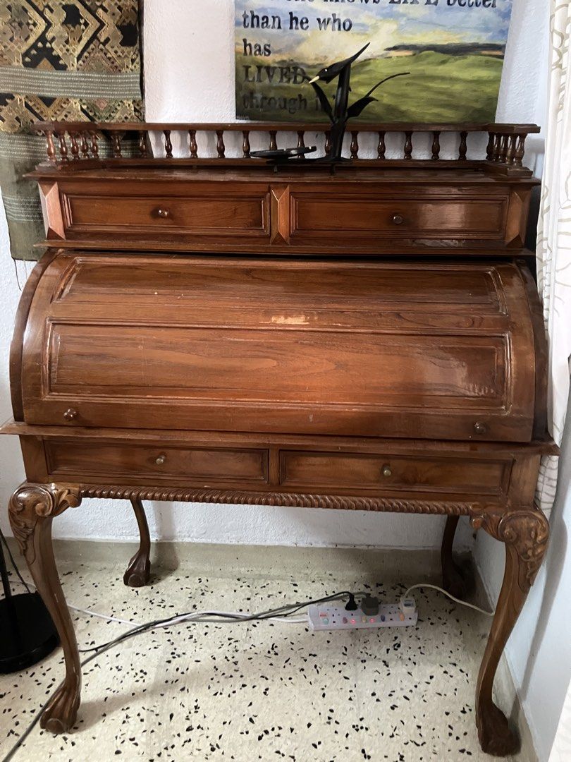Antique Wooden Roll Top Desk, Furniture & Home Living, Furniture ...