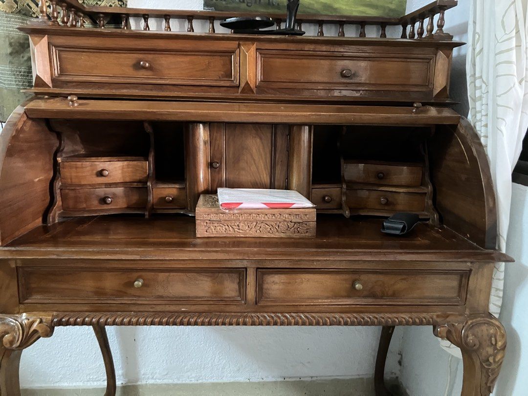 Antique Wooden Roll Top Desk, Furniture & Home Living, Furniture ...