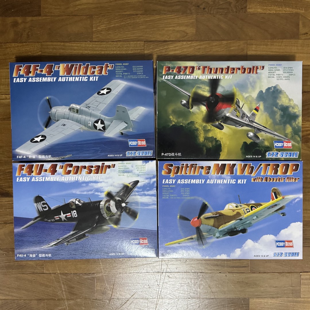 1/72 Hobby Boss WW2 Aircraft Model Kits - F4U-4, P-47D, F4F-4, Spitfire ...