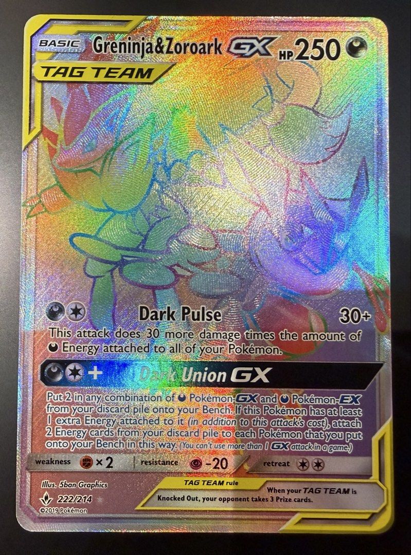 Greninja & Zoroark GX Tag Team Rainbow Rare pokemon, Hobbies & Toys ...