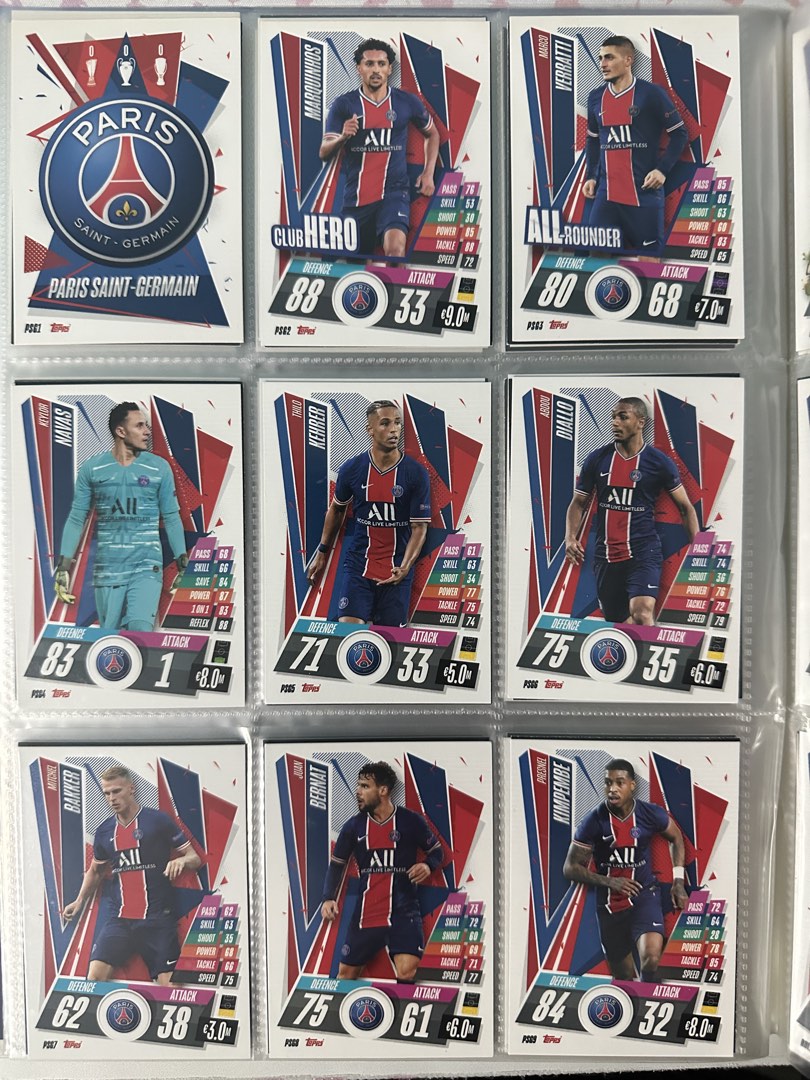 2020/21 Champions League Full Set Base PSG football cards Topps Match ...