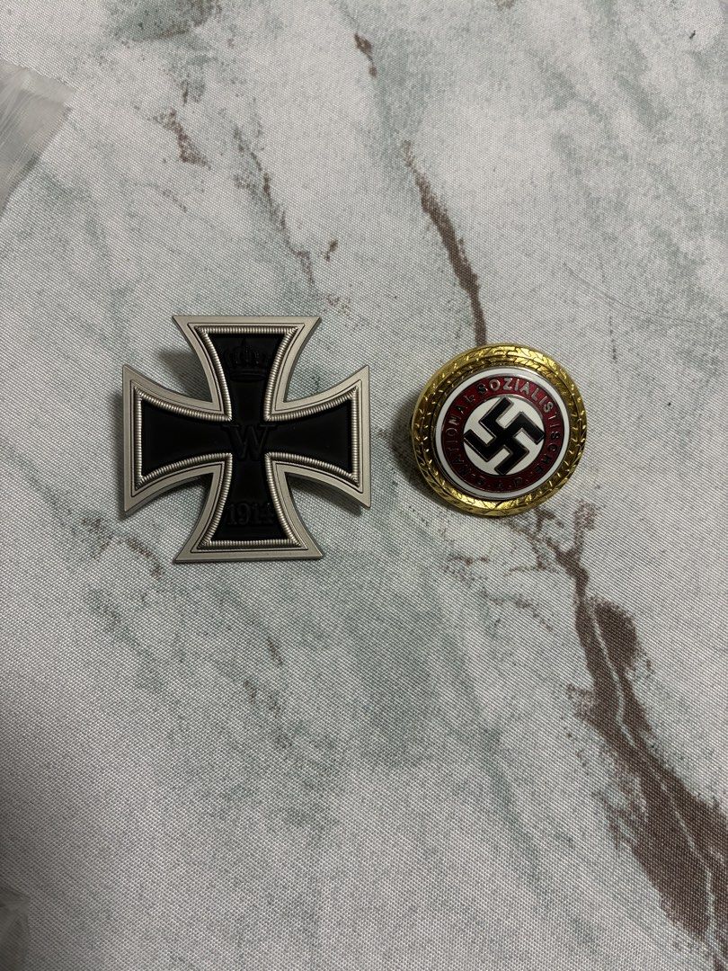 WWII WW2 German Iron Cross and Nazi Party Pin Set, Hobbies & Toys ...