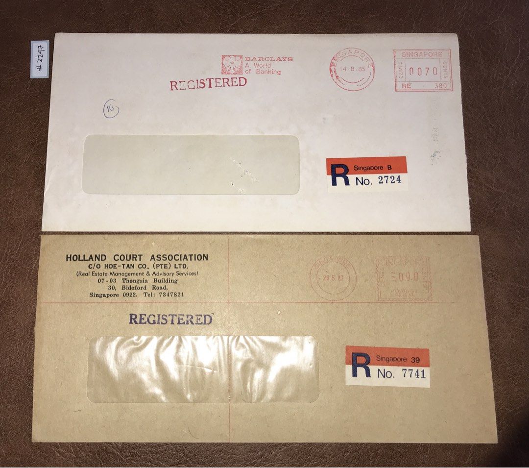 1980s Singapore registered mail x 3pcs, one with Barclays Bank meter ...