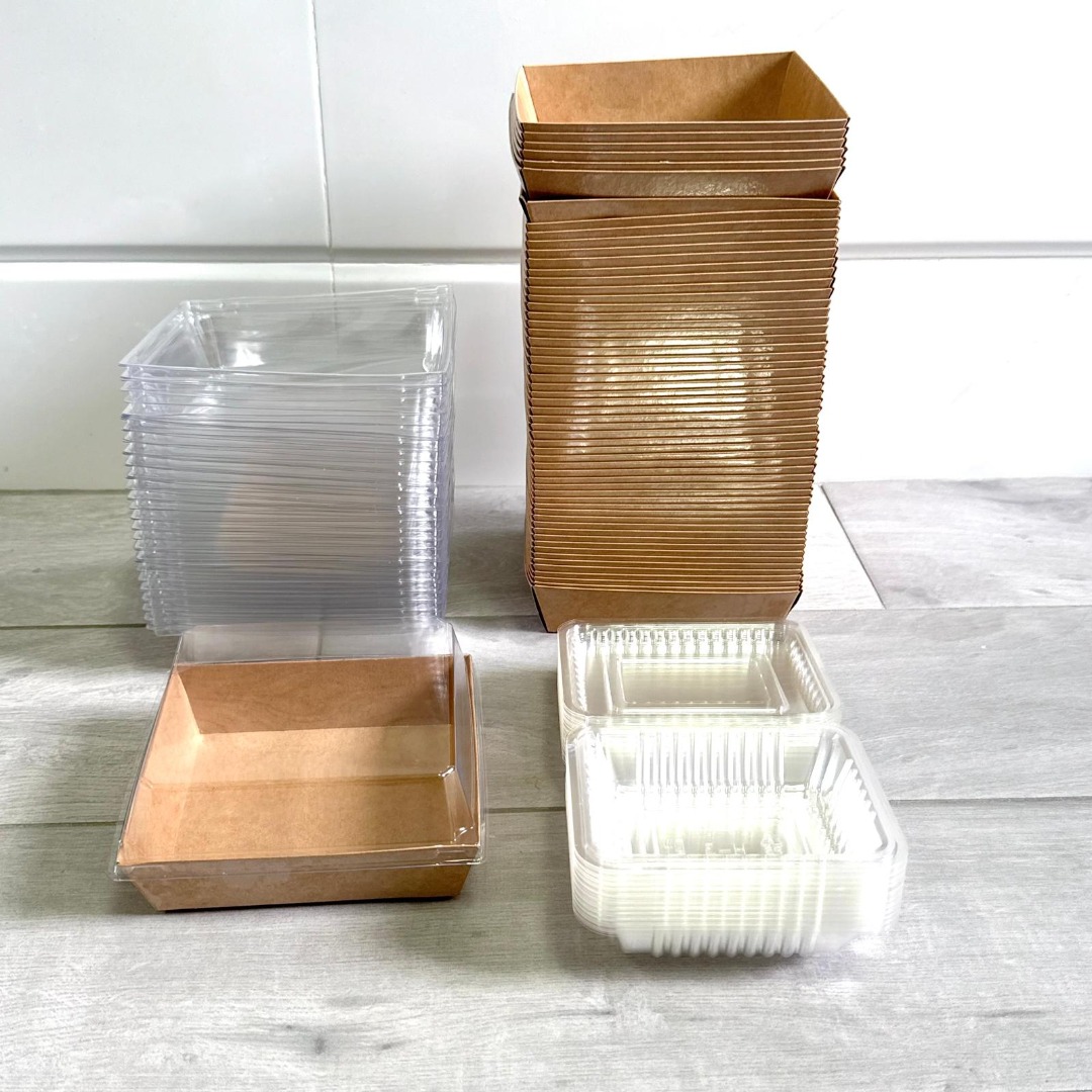 Square Thick Kraft Paper Food Containers with Lids | Plastic Box | Muah ...