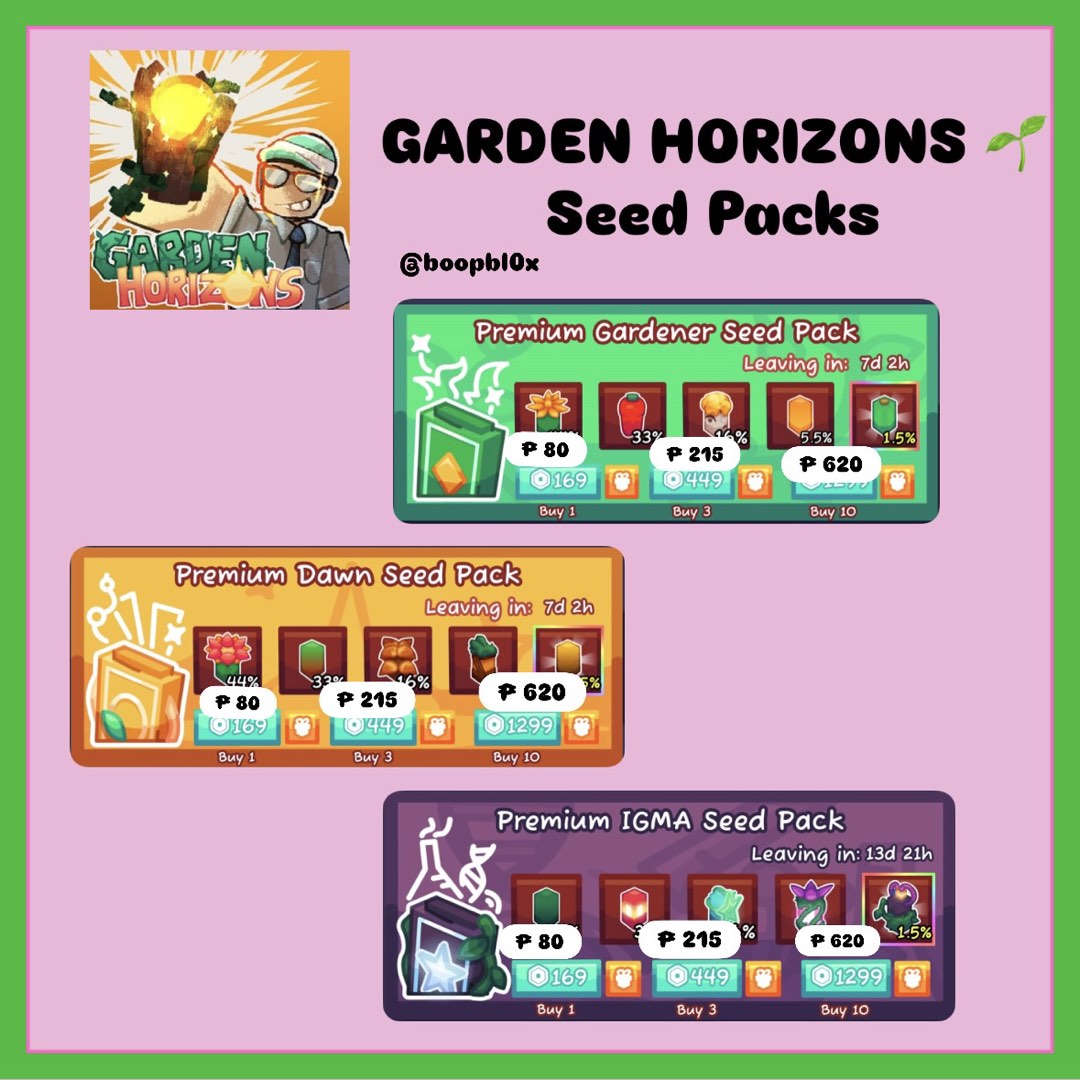 GARDEN HORIZONS HORIZON SEEDS SEED PACK PACKS ROBLOX GAME GAMEPASS ...