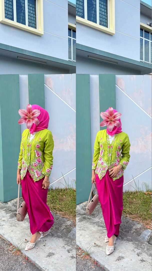 [RENT] Baju Kebaya Nyonya One Set Pink/Green Strawberry Matcha, Women's ...