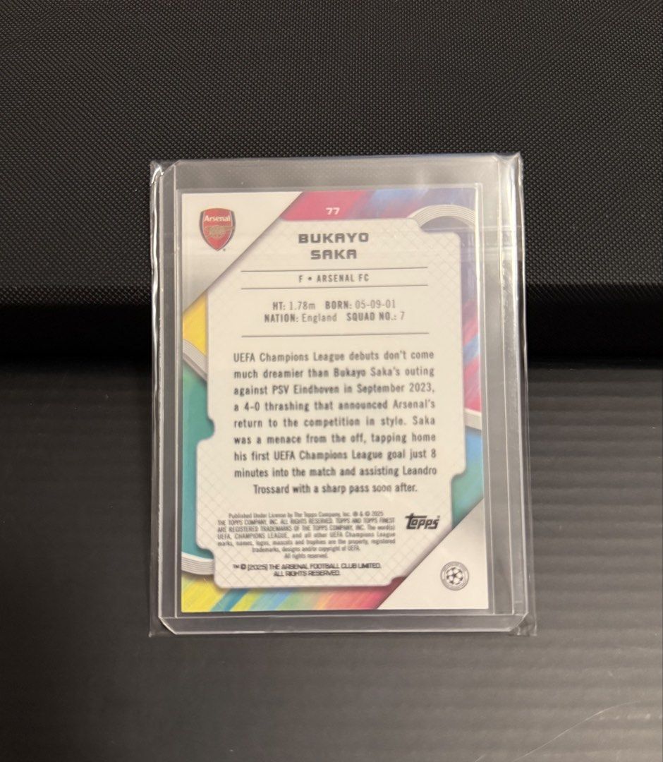 2024-25 Topps Finest UEFA Club Competitions - Bukayo Saka - Arsenal ...