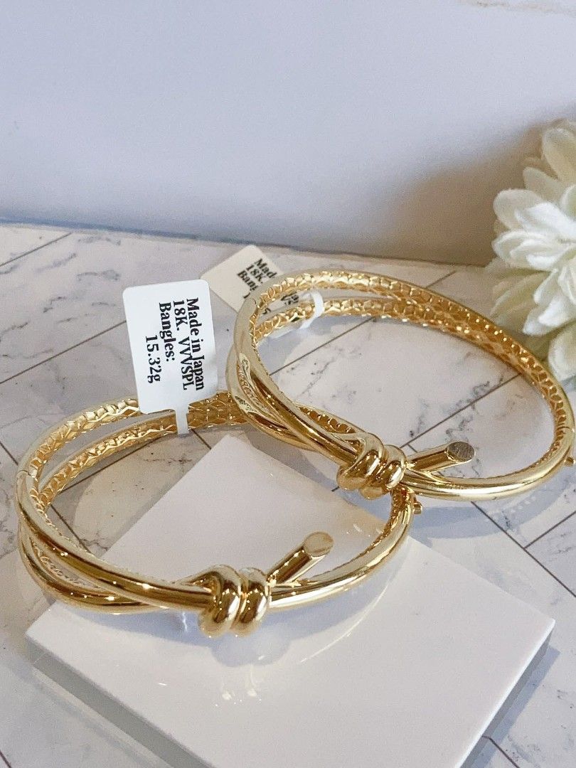 18K Gold Knot Bangles, Women's Fashion, Jewelry & Organizers, Bracelets ...