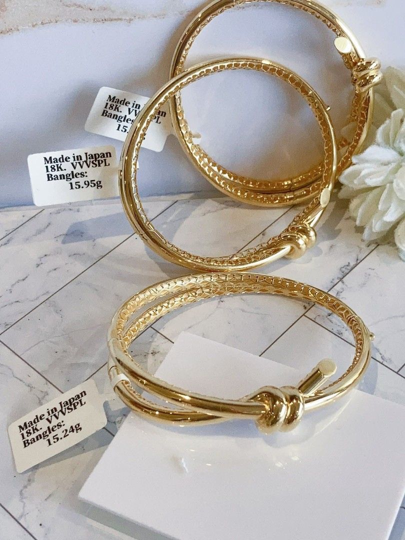 18K Gold Knot Bangles, Women's Fashion, Jewelry & Organizers, Bracelets ...