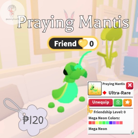 Mega Neon Praying Mantis-Adopt Me Pet, Video Gaming, Gaming Accessories ...