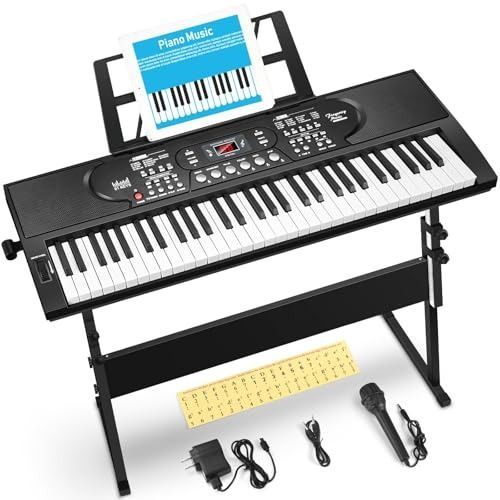 61 Key Keyboard Piano with Stand, Portable Electric Piano Keyboard Kit ...