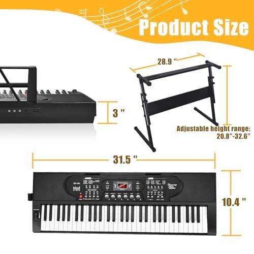61 Key Keyboard Piano with Stand, Portable Electric Piano Keyboard Kit ...