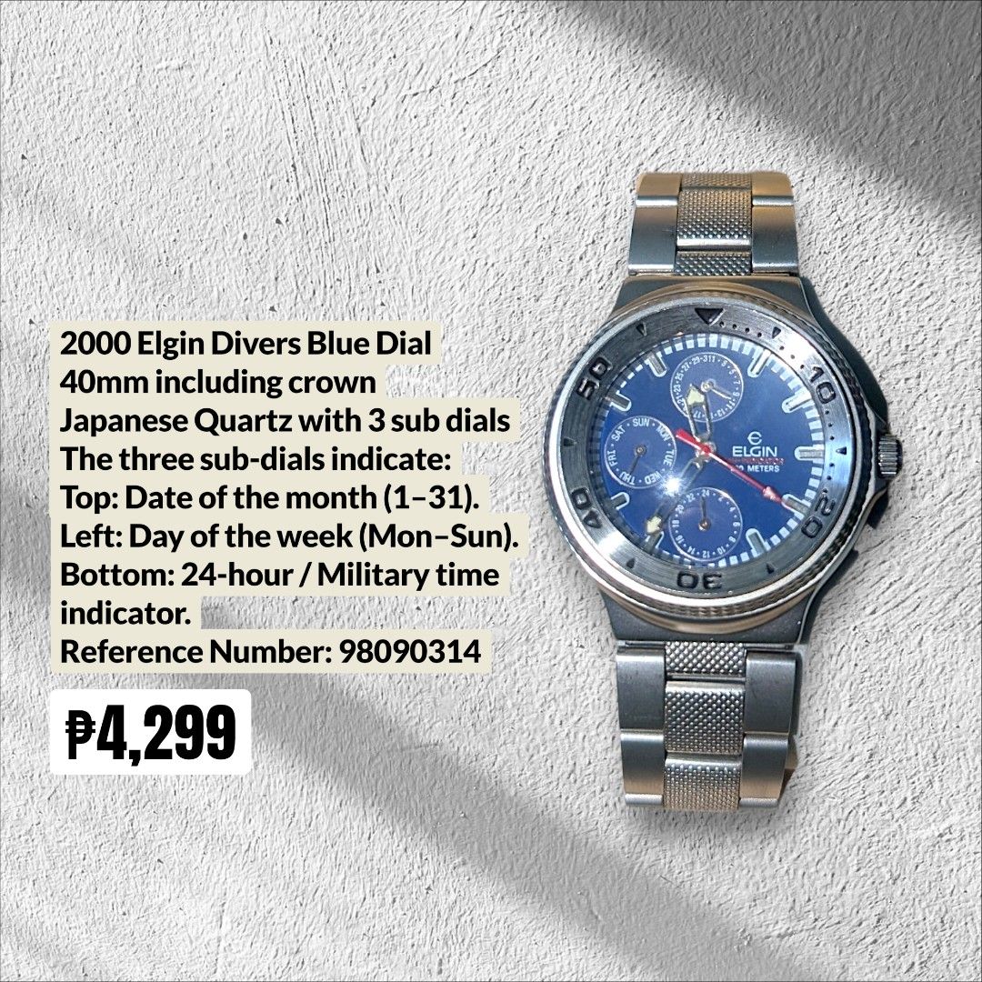 Elgin Divers Blue Dial Watch, Men's Fashion, Watches & Accessories ...