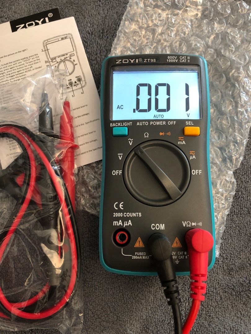 Digital Multimeter (Large Digital Display) Auto-Ranging AC/DC Ammeter ...