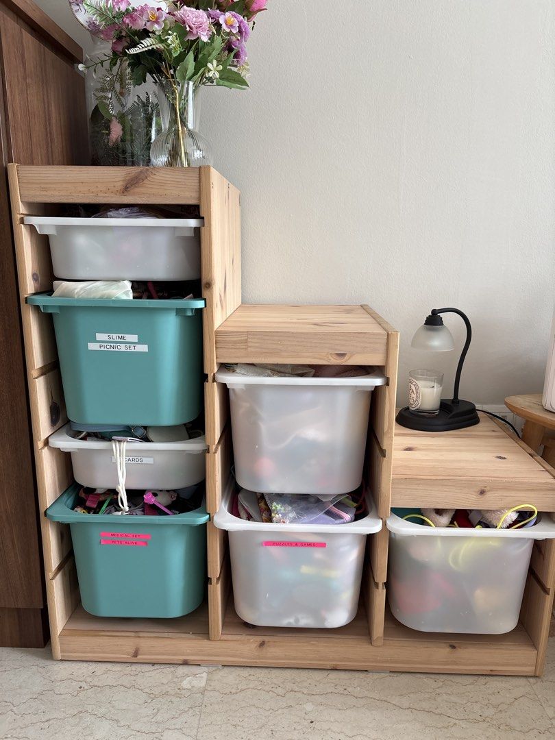 IKEA Trofast Wooden Storage Unit with Bins, Furniture & Home Living ...