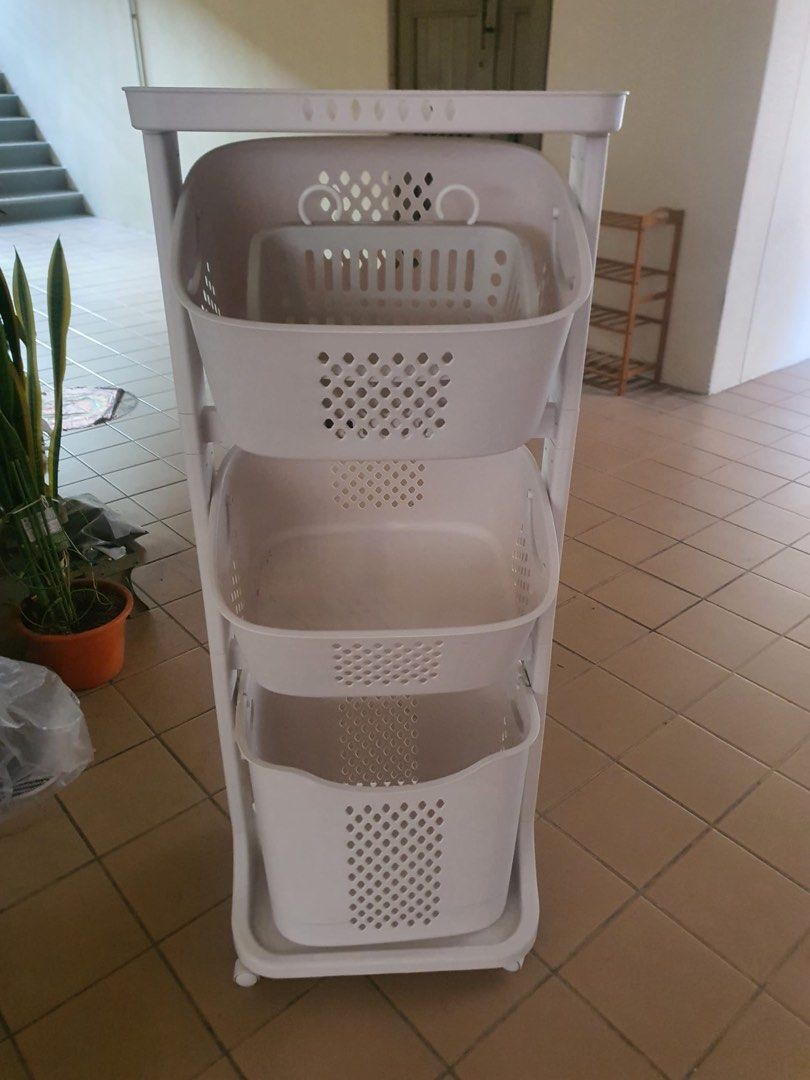 White 4-Tier Storage Cart, Furniture & Home Living, Furniture, Shelves ...