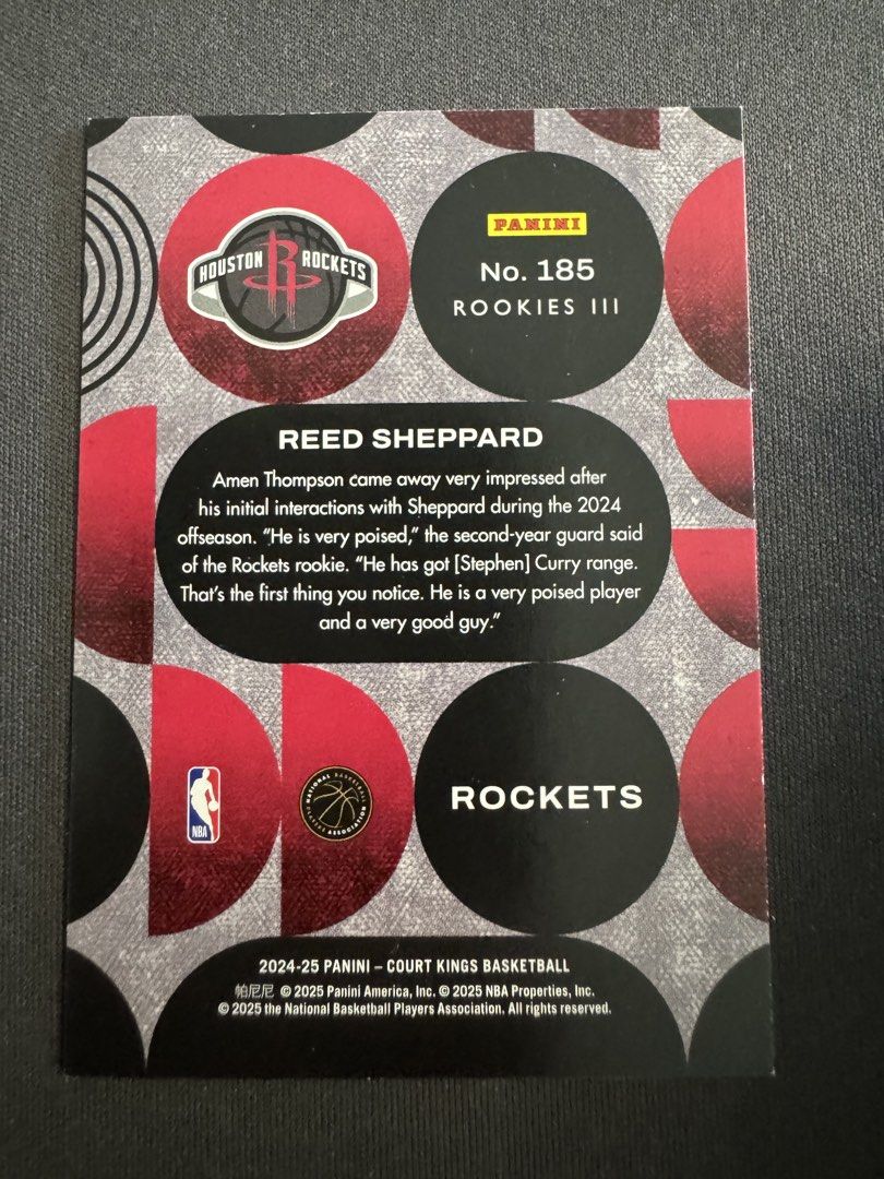 2024-25 Panini Court Kings Reed Sheppard Level 3 RC, Hobbies & Toys ...