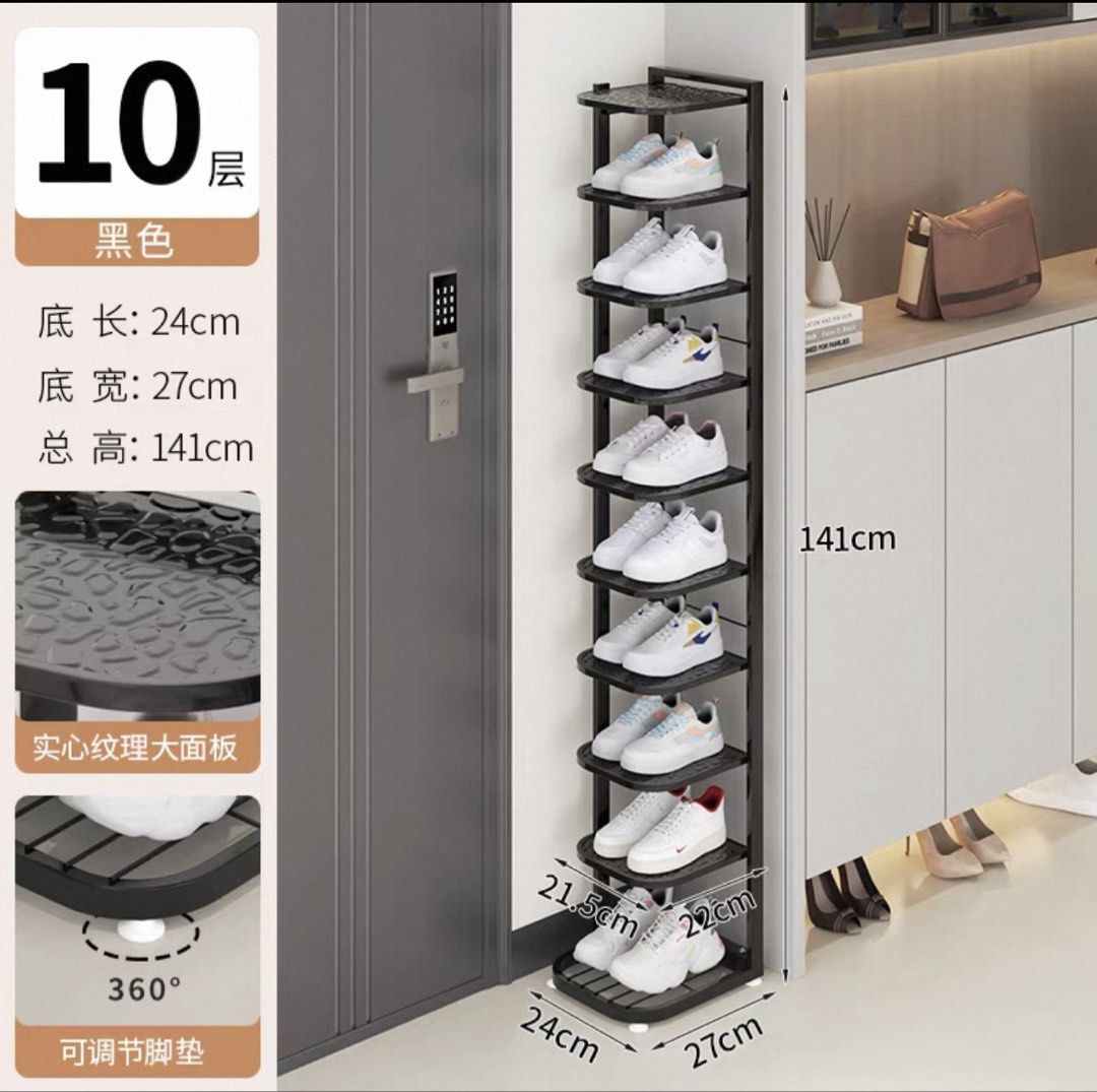10-Tier Black Shoe Rack, Furniture & Home Living, Furniture, Shelves ...