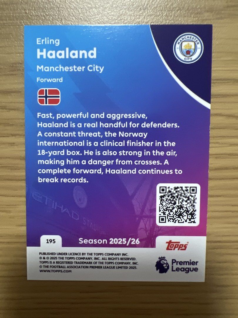 Topps Season 2025/26 Trading Cards Premier League Manchester City ...