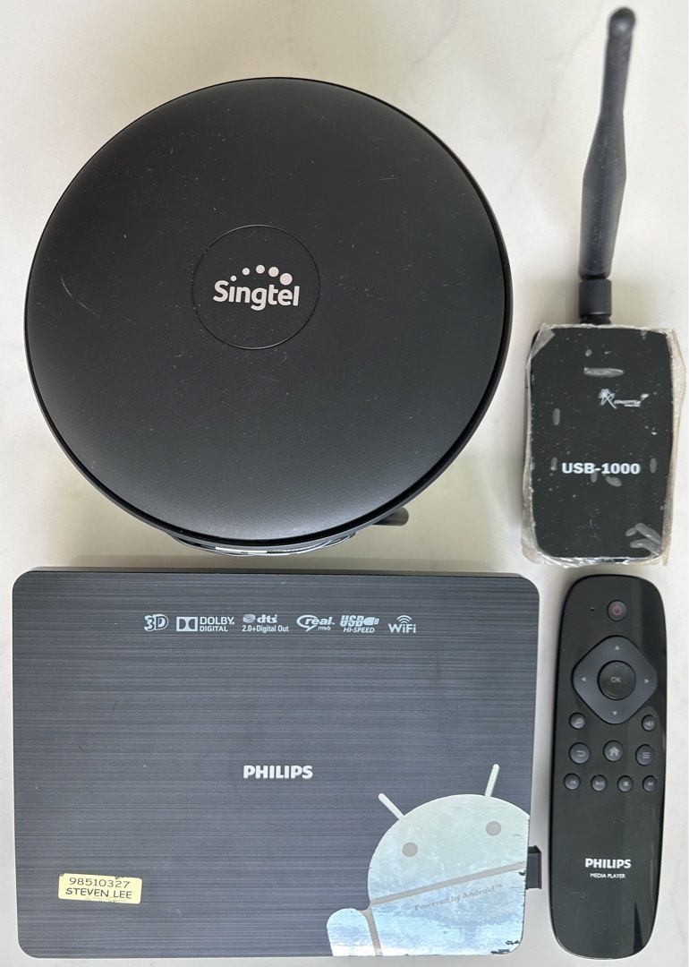 Philip smart Tv box, Singtel WiFi Mesh Extender, Wi-Fi Router Antenna ...