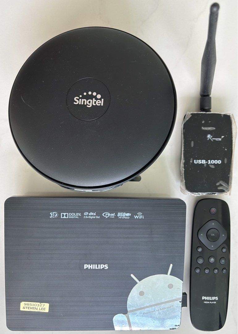Philip smart Tv box, Singtel WiFi Mesh Extender, Wi-Fi Router Antenna ...